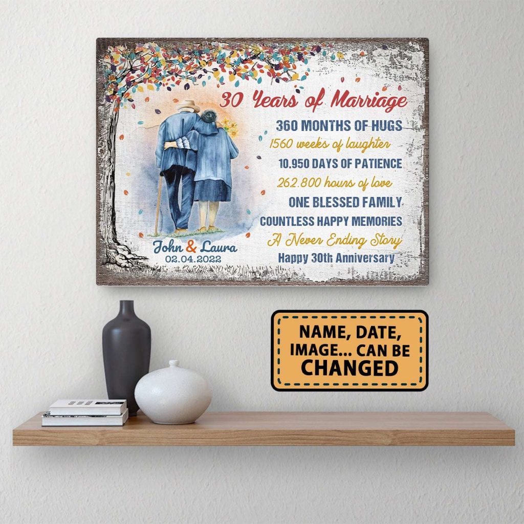 30 Years Of Marriage Anniversary Canvas With Lover Together Canvas